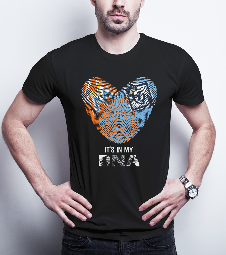 It's In My DNA Rays Marlins Heart Fingerprint T-Shirt