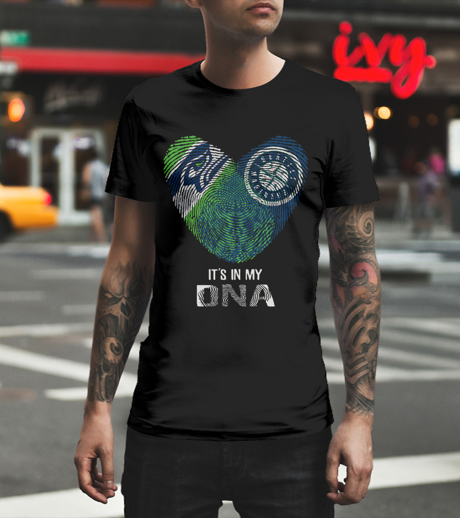 Seahawks Mariners It's In My DNA Fingerprints Heart T-Shirt