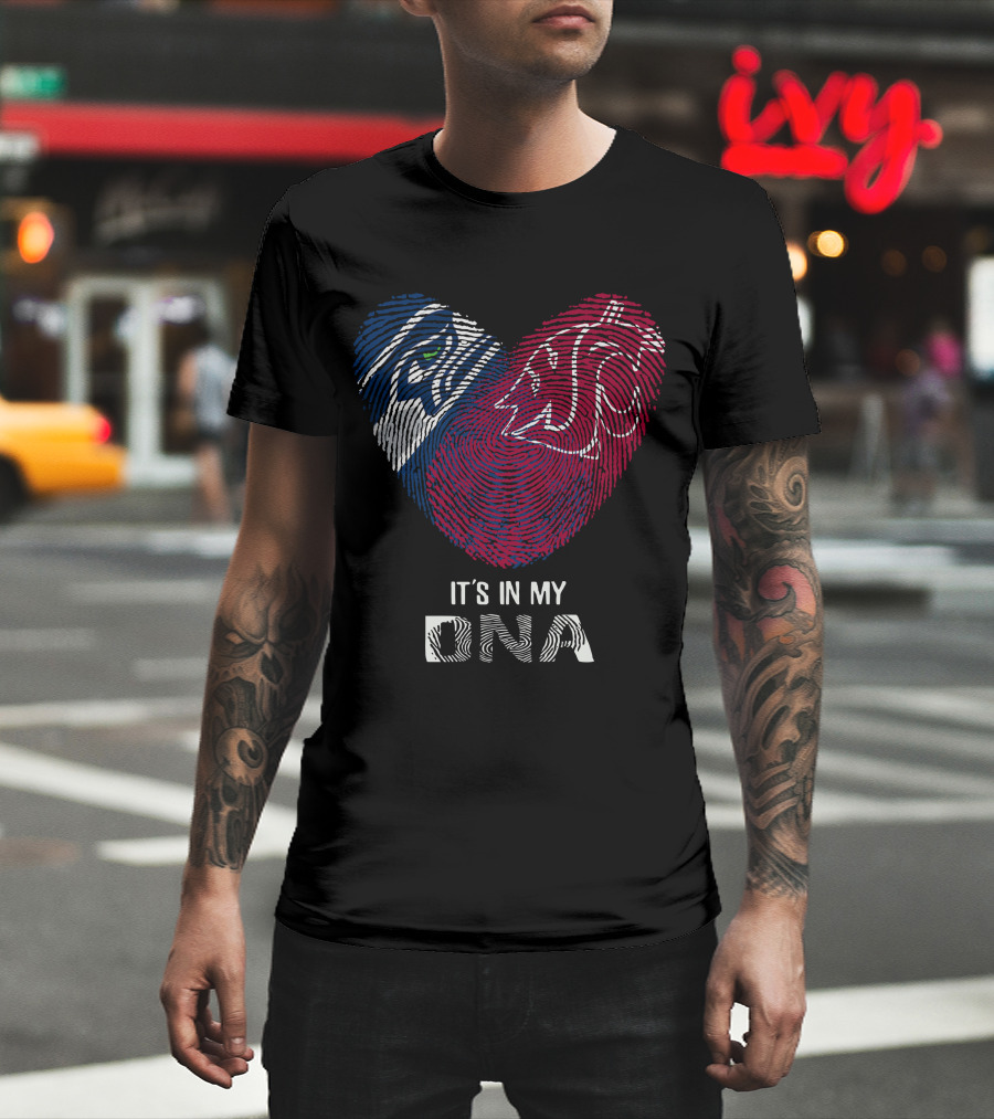 Seahawks Washington State It's In My DNA Heart Fingerprint T-Shirt