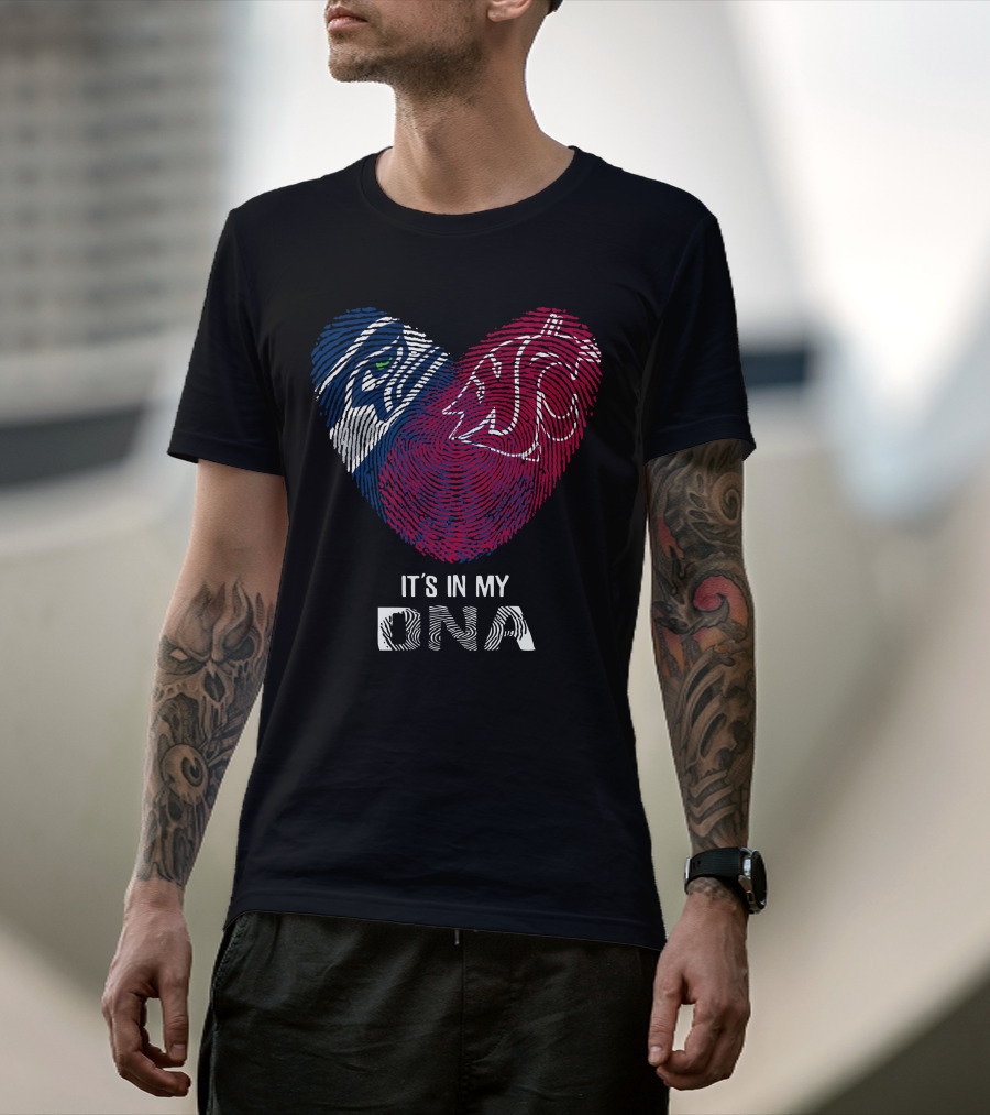 Seahawks Washington State It's In My DNA Heart Fingerprint T-Shirt