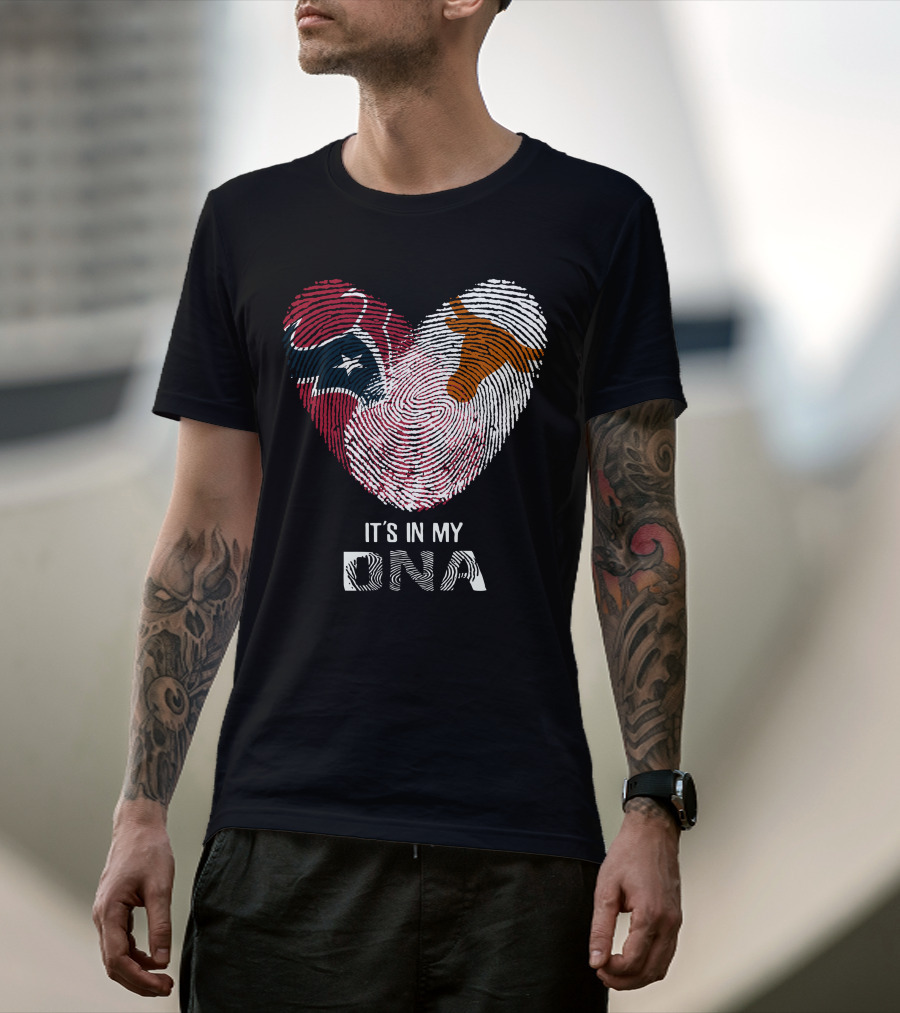 Texans Longhorns Fingerprint Heart It's In My DNA T-Shirt