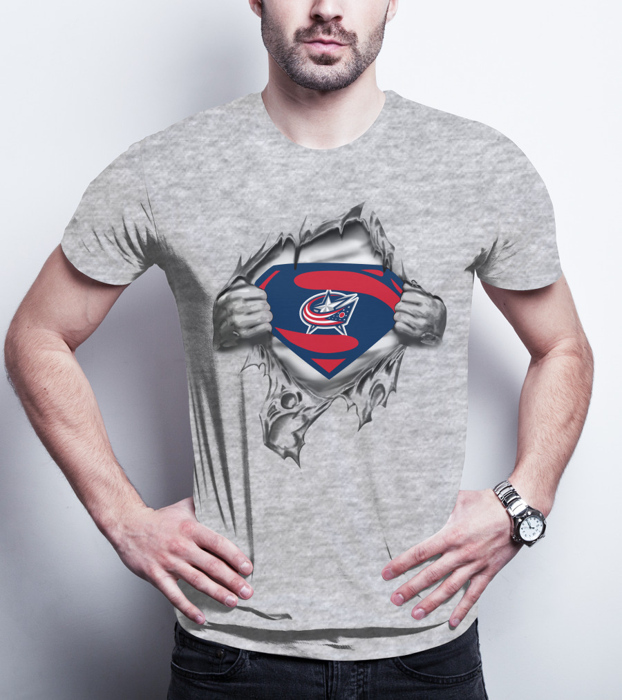 Columbus Blue Jackets Superman Emblem Tear T-Shirt