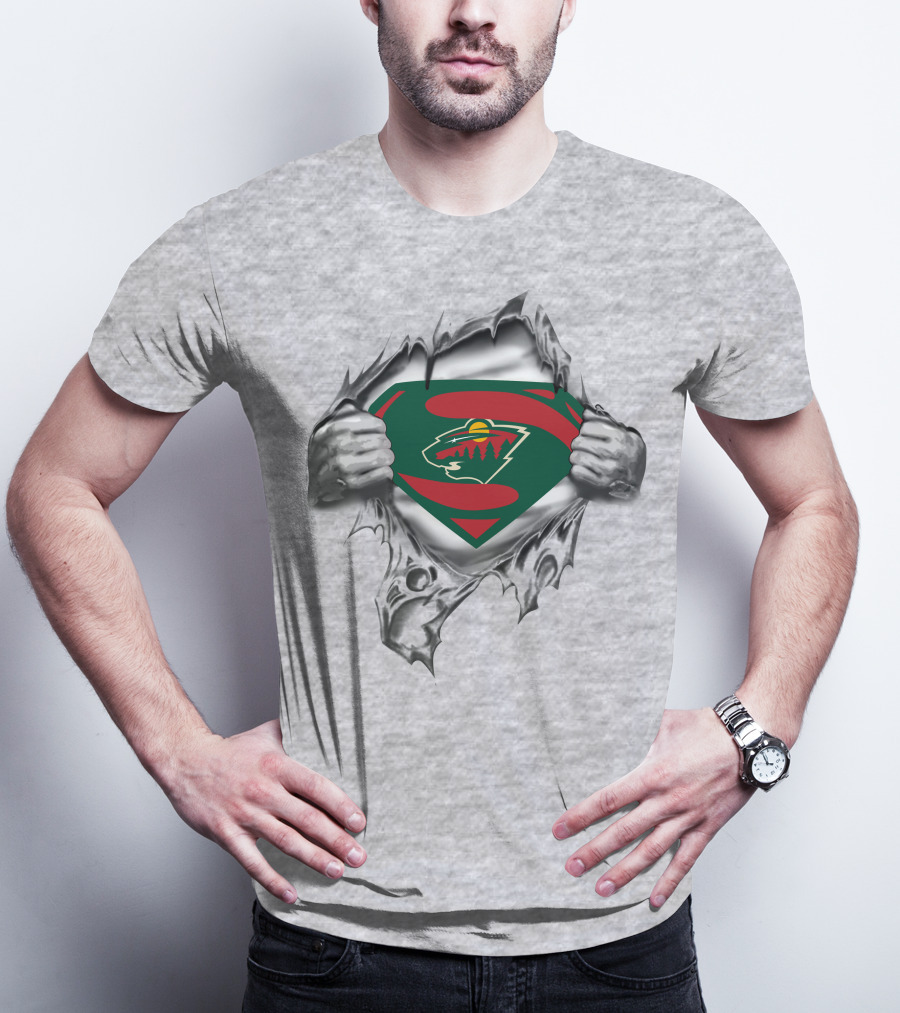 Minnesota Wild Superhero Chest Logo Reveal T-Shirt
