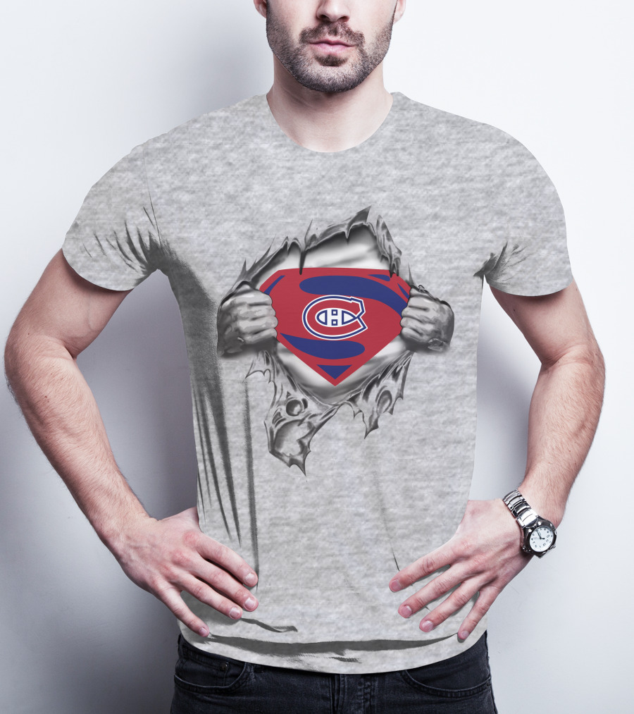 Montreal Canadiens Superman Shield Ripped Chest T-Shirt