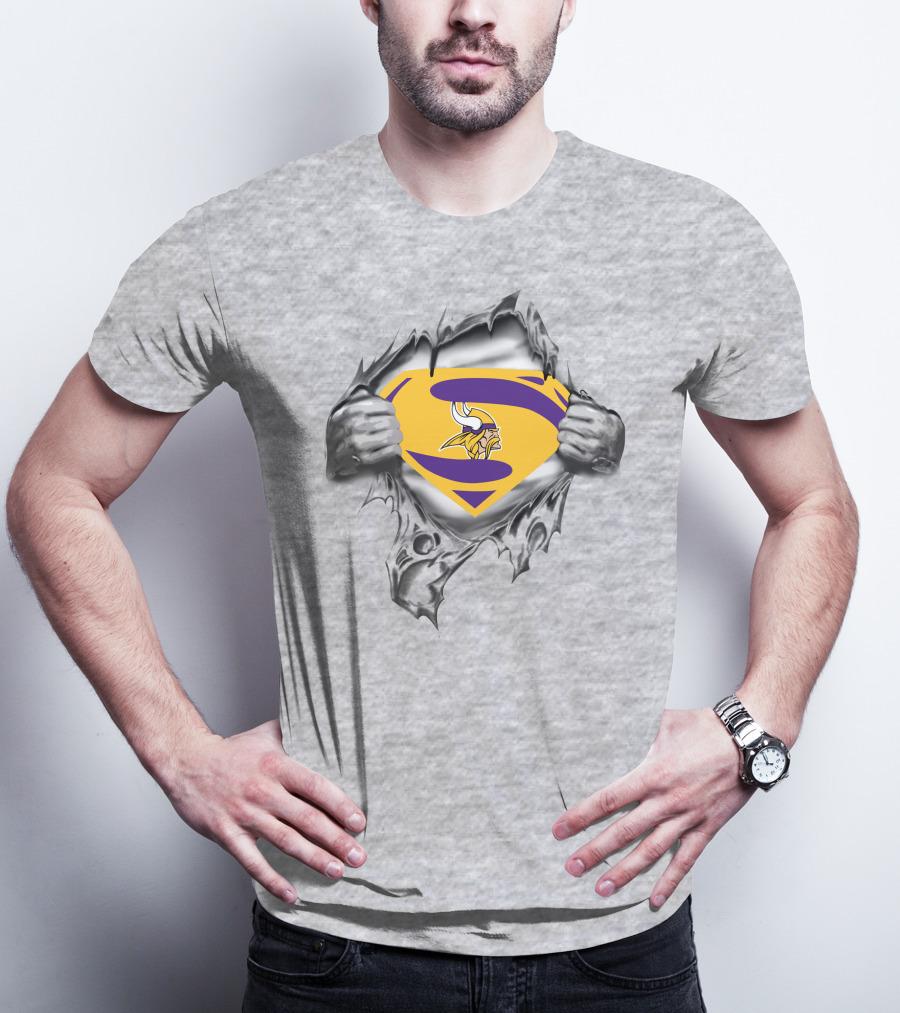 Vikings Superman Shield Logo Peeking Through Ripped T-Shirt