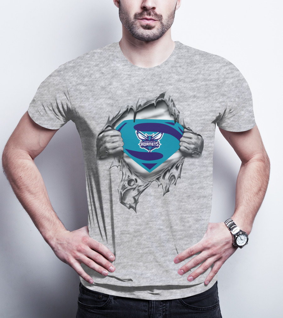 Charlotte Hornets Superman Logo Emblem Peel T-Shirt