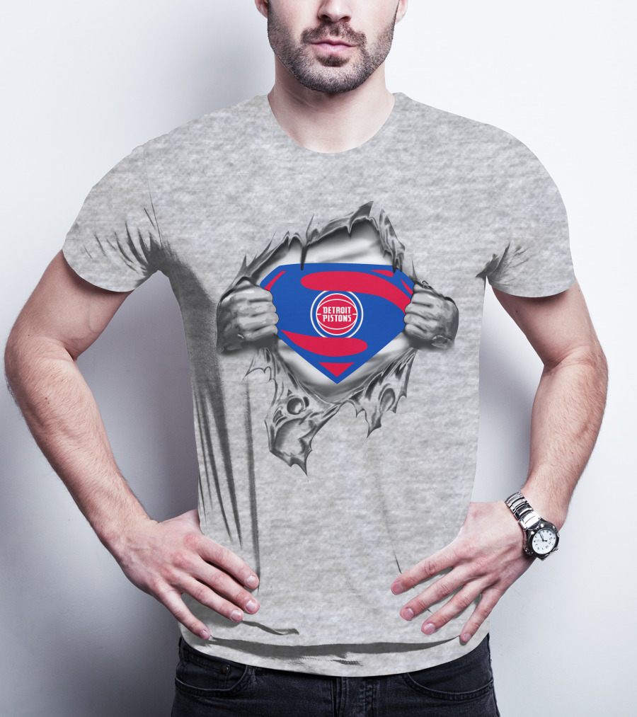 Detroit Pistons Superman Logo Tear Open T-Shirt