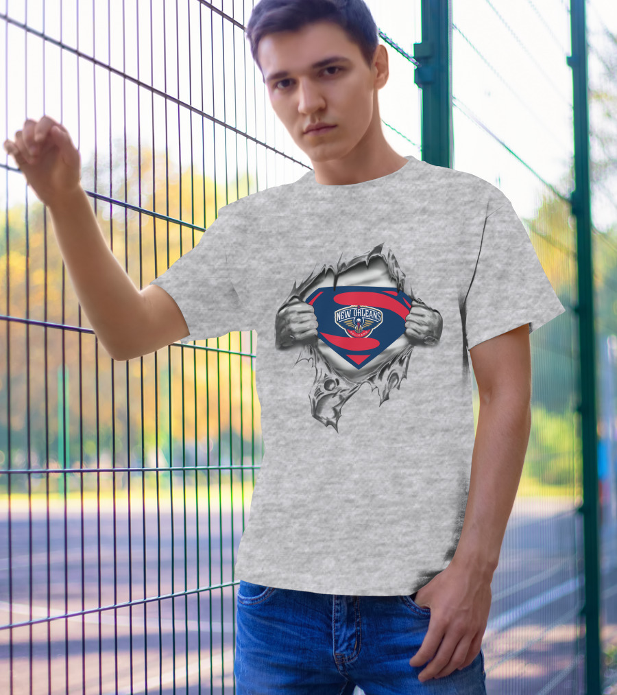 New Orleans Pelicans Superman Logo With Ripped T-Shirt