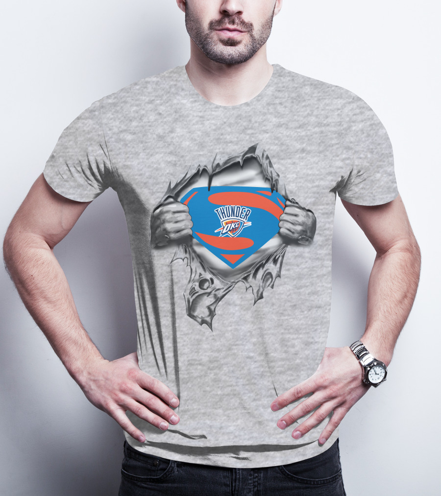 Oklahoma City Thunder Superman Logo With Superhero Costume T-Shirt