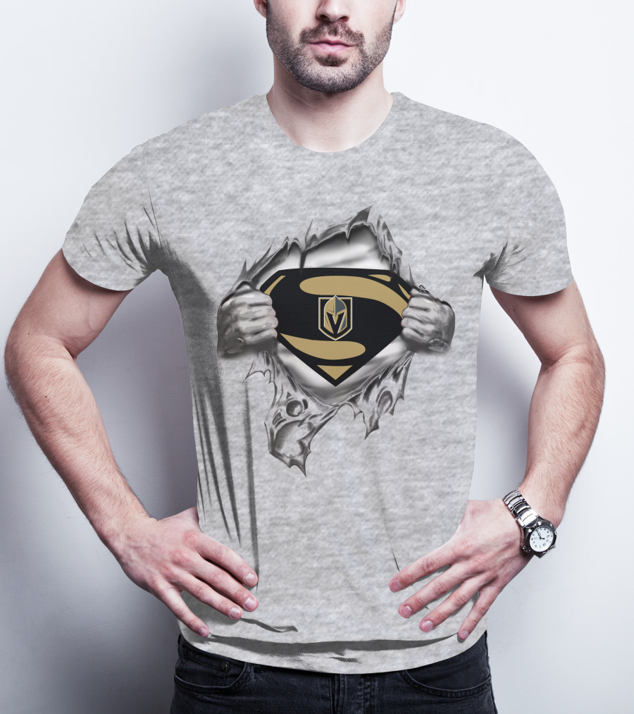Vegas Golden Knights Superman Logo Emblem In Ripped Chest T-Shirt