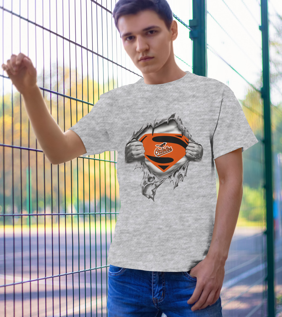 Baltimore Orioles Superman Logo Orioles Bird Crest Rip T-Shirt