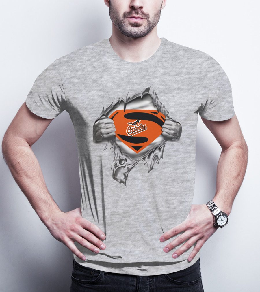 Baltimore Orioles Superman Logo Orioles Bird Crest Rip T-Shirt