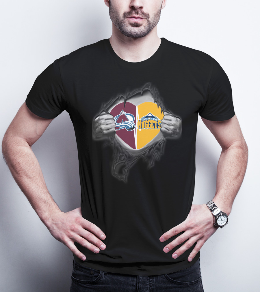 Colorado Avalanche And Denver Nuggets Split Heart T-Shirt