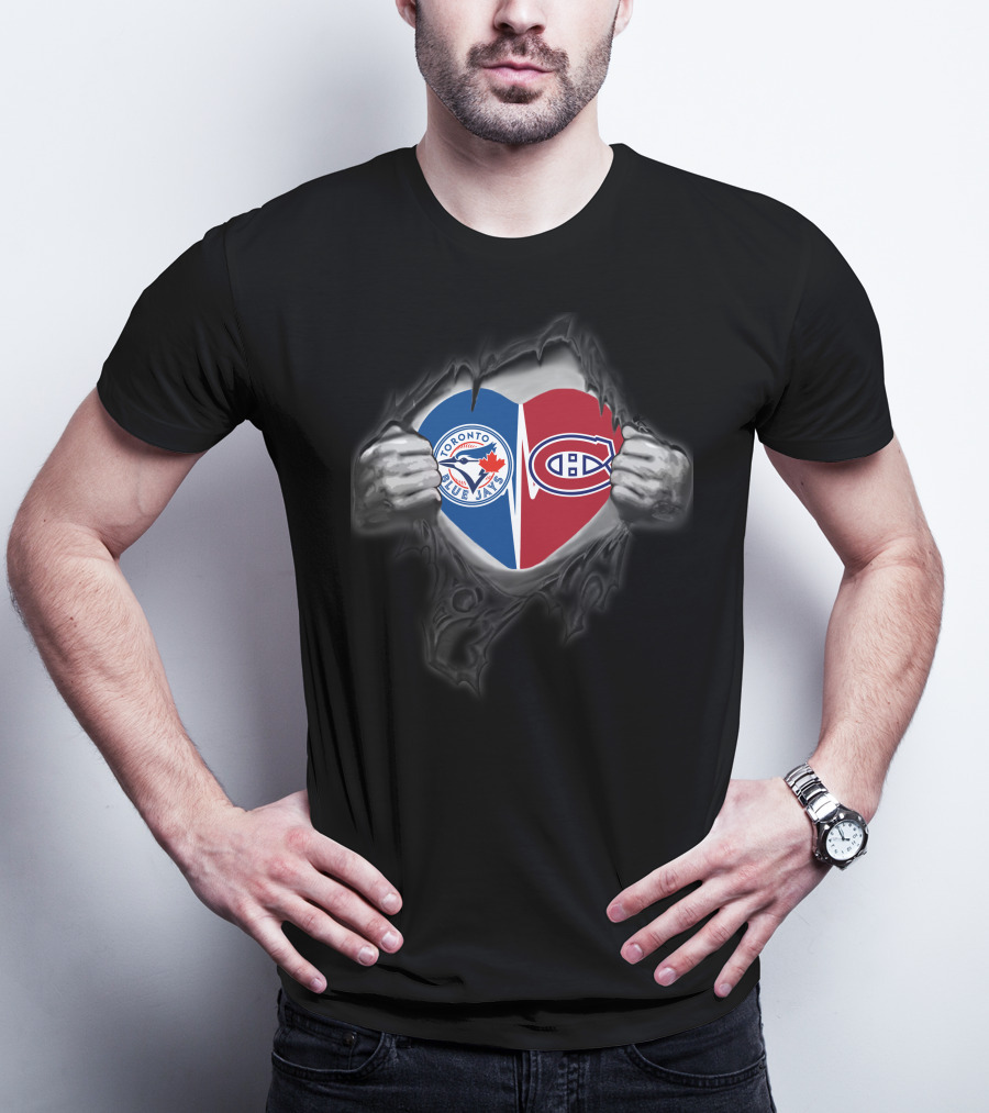 Toronto Blue Jays Montreal Canadiens Heart Logo In Rip T-Shirt
