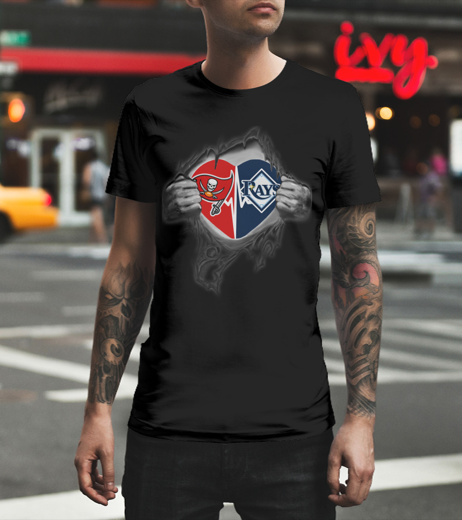 Buccaneers Rays Heart Logo With Torn Hands T-Shirt