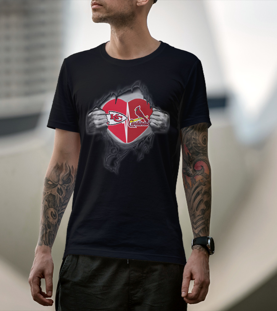 Chiefs Cardinals Logo Heart Ripped T-Shirt