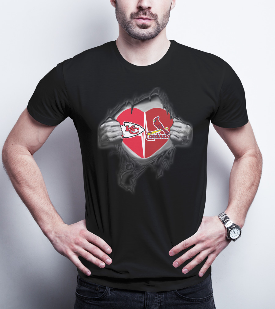 Chiefs Cardinals Logo Heart Ripped T-Shirt