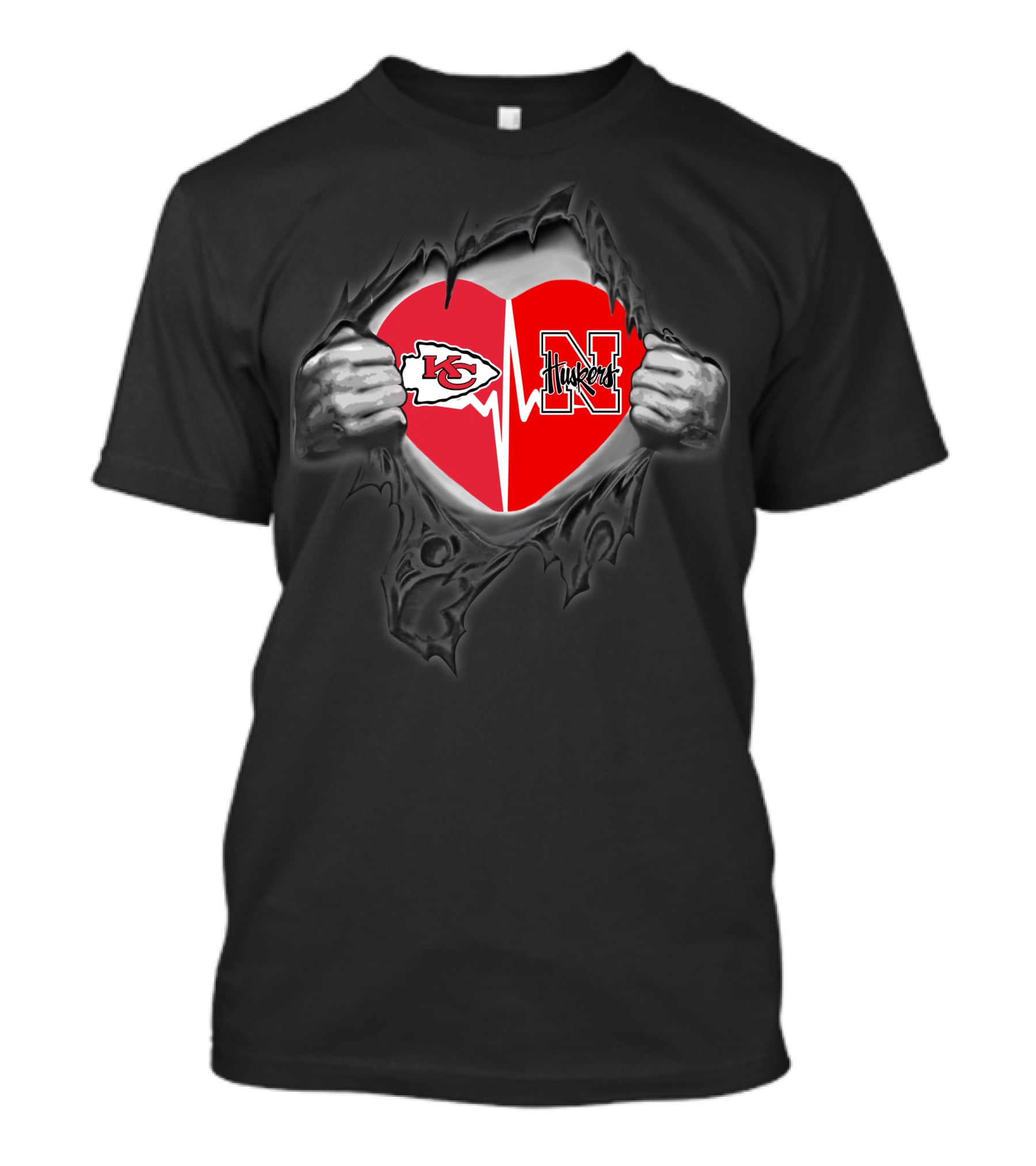 Kansas City Chiefs Nebraska Huskers Heart Logo Fusion Fan T-Shirt