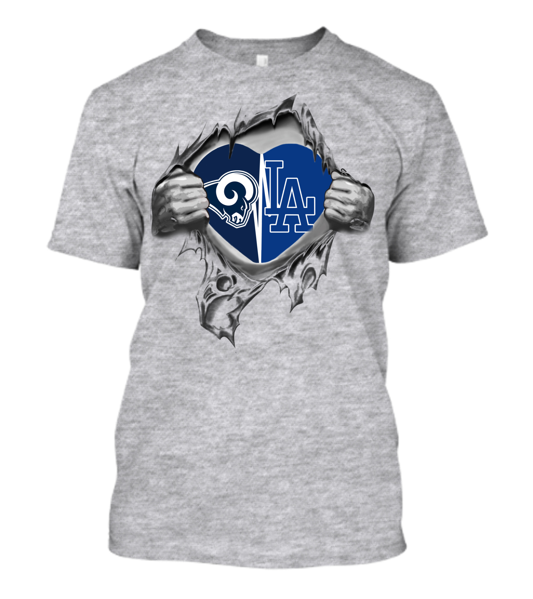 Rams Dodgers Heart Symbols Inside Ripped T-Shirt