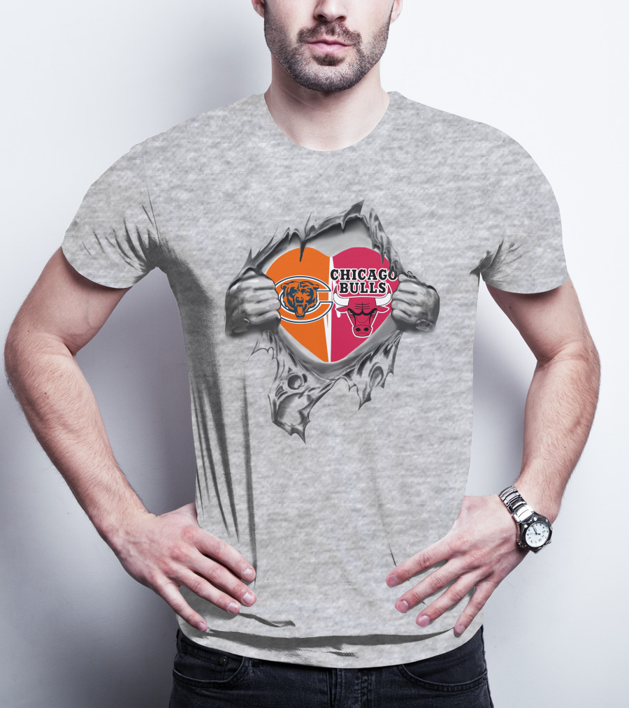 Bears Chicago Bulls Heart Peel Fan Spirit T-Shirt