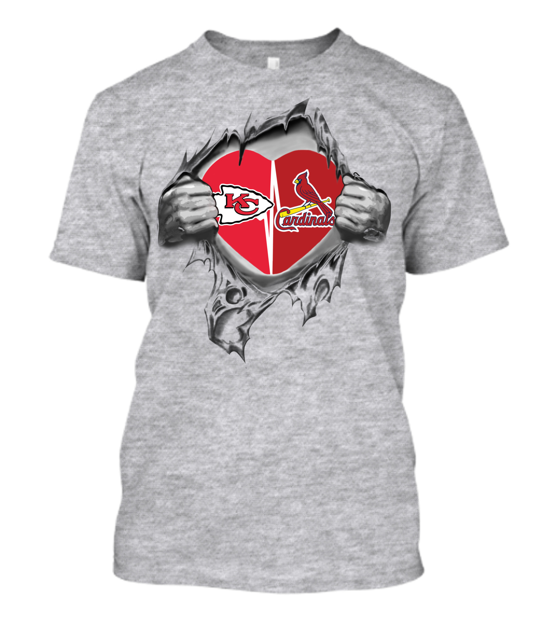 Chiefs Cardinals Heartbeat Loyalty Logo Fusion T-Shirt
