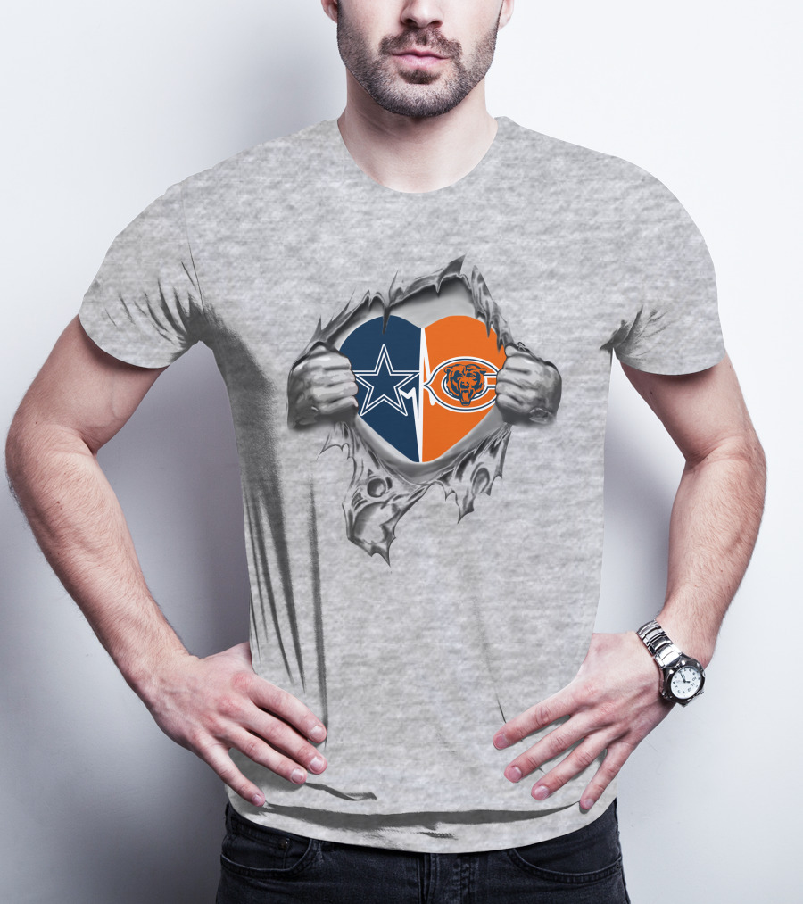 Cowboys Bears Heart Logo Ripped T-Shirt