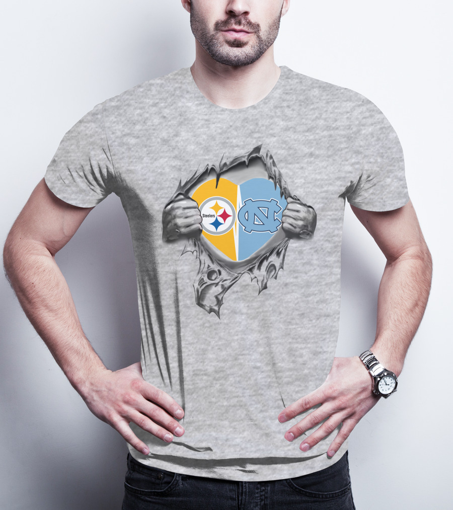 Steelers NC Tar Heels Heart T-Shirt