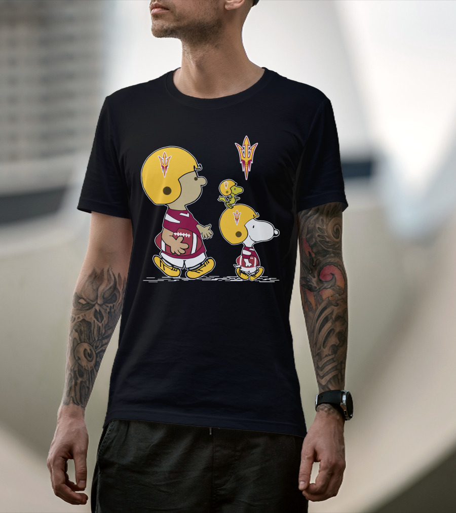 Arizona State Sun Devils Snoopy And Woodstock Football Helmets T-Shirt