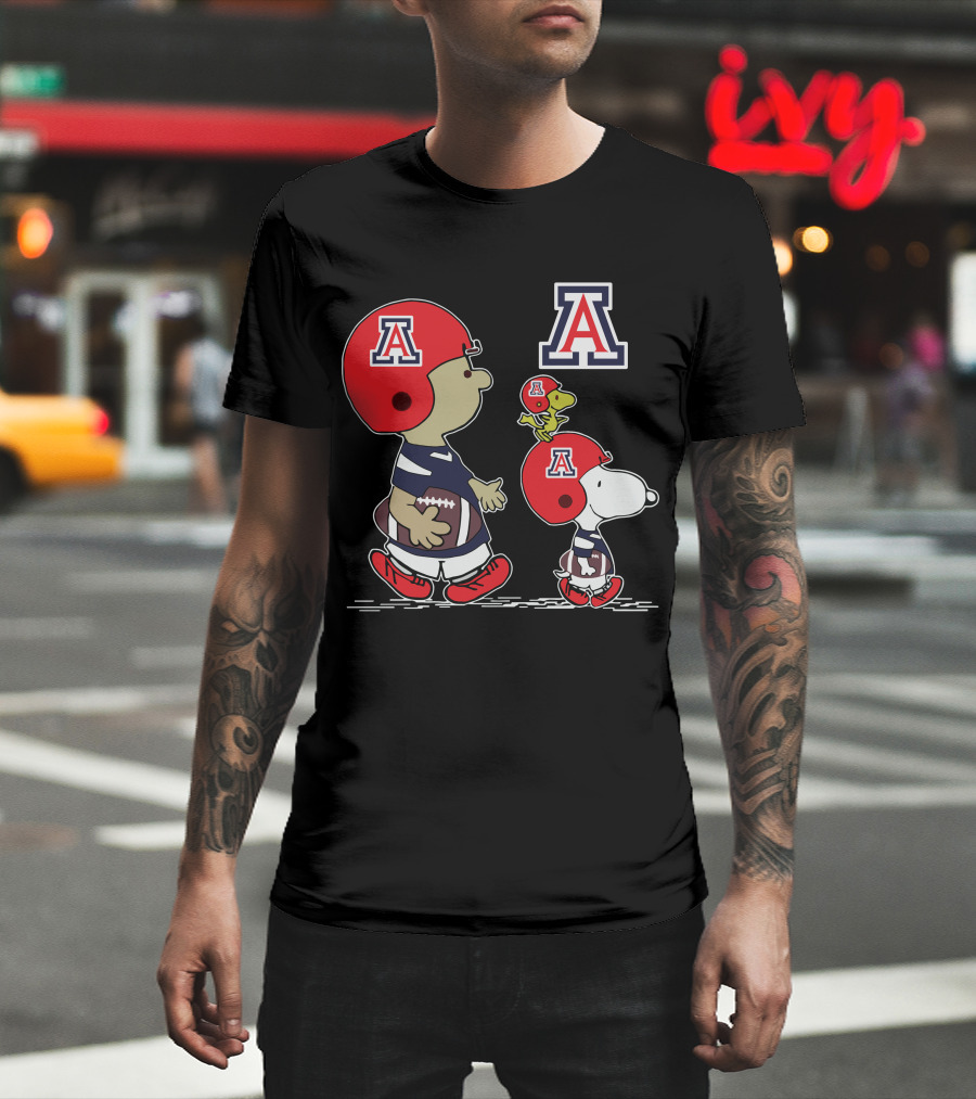 Arizona Wildcats Snoopy Football Peanuts Characters In Team Helmets T-Shirt