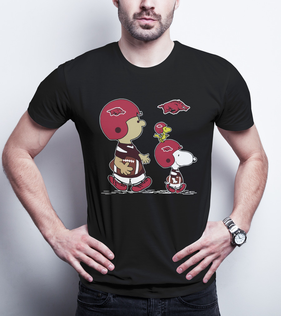 Arkansas Razorbacks Football Snoopy And Woodstock With Helmets And Hog T-Shirt