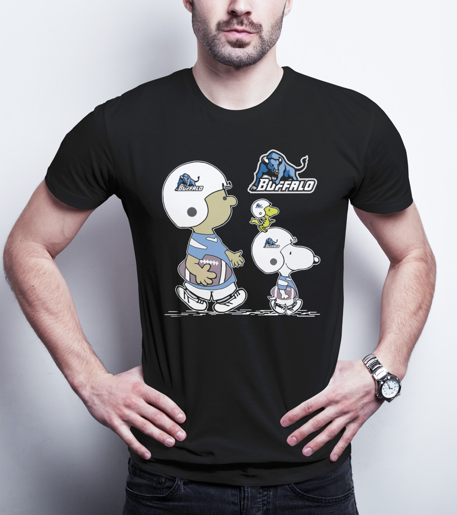 Buffalo Snoopy Peanuts Football Players With Helmets And Football T-Shirt