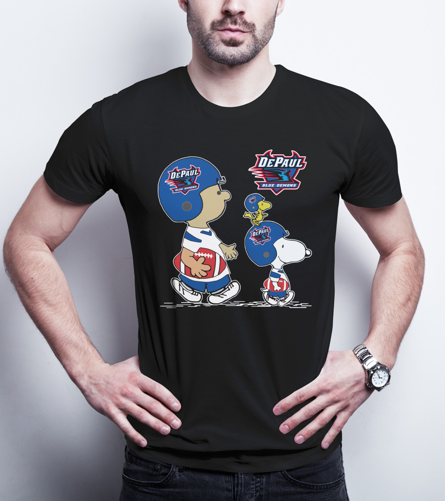 DePaul Blue Demons Snoopy And Woodstock Football Helmets T-Shirt