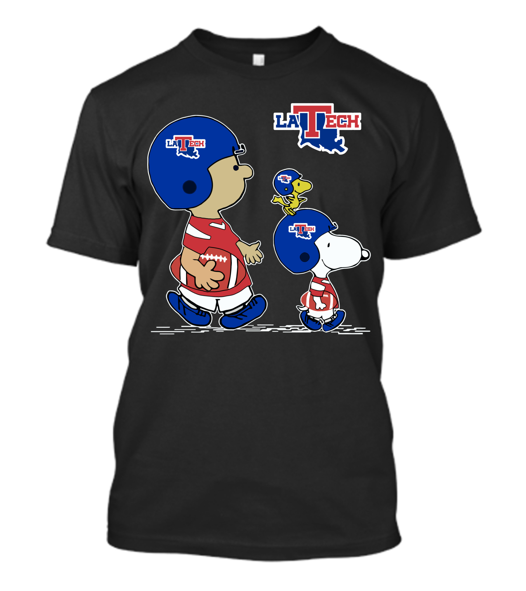 La Tech Football Peanuts Characters In Helmets With La Tech T-Shirt
