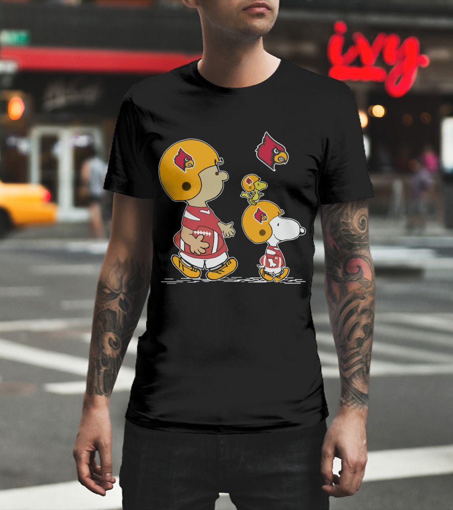Louisville Cardinals Snoopy Woodstock Football Helmets And Jerseys T-Shirt