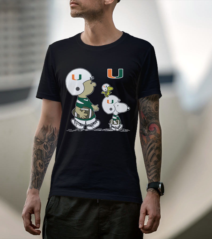 Miami Hurricanes Peanuts Snoopy Woodstock Helmet Football T-Shirt