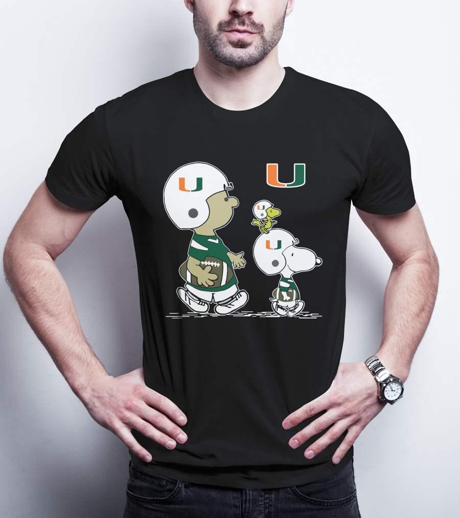 Miami Hurricanes Peanuts Snoopy Woodstock Helmet Football T-Shirt
