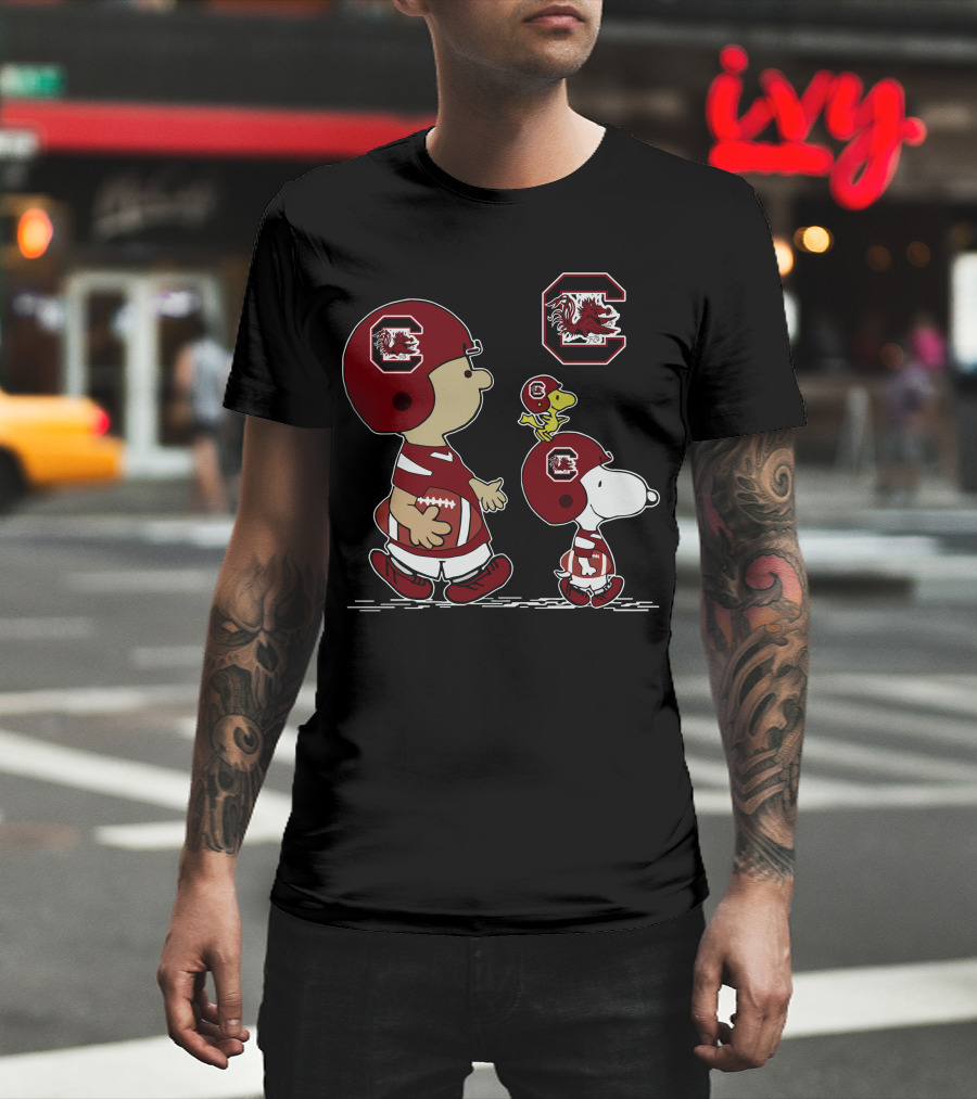 South Carolina Gamecocks Charlie Brown Snoopy Woodstock Football T-Shirt
