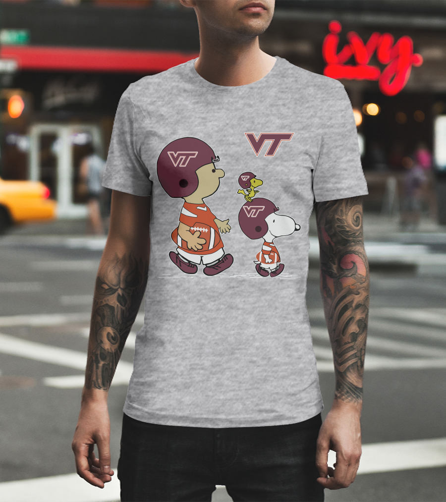 Virginia Tech Hokies VT Football Snoopy And Woodstock Peanuts Characters T-Shirt