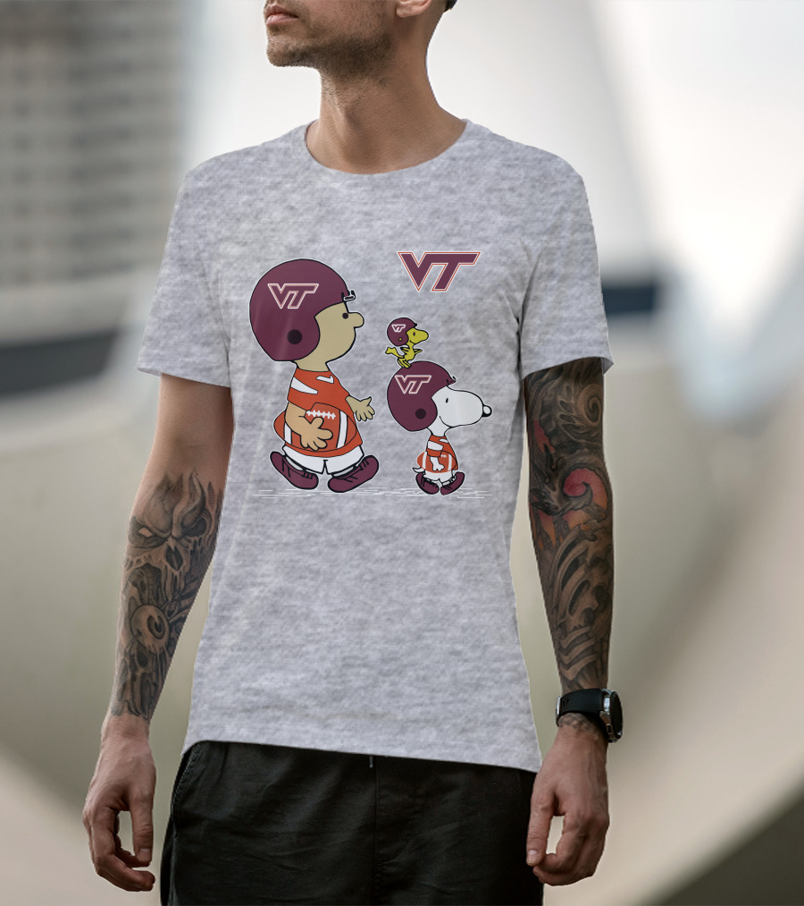 Virginia Tech Hokies VT Football Snoopy And Woodstock Peanuts Characters T-Shirt