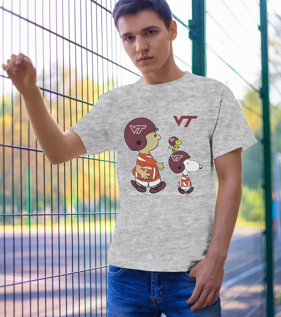 Virginia Tech Hokies VT Football Snoopy And Woodstock Peanuts Characters T-Shirt