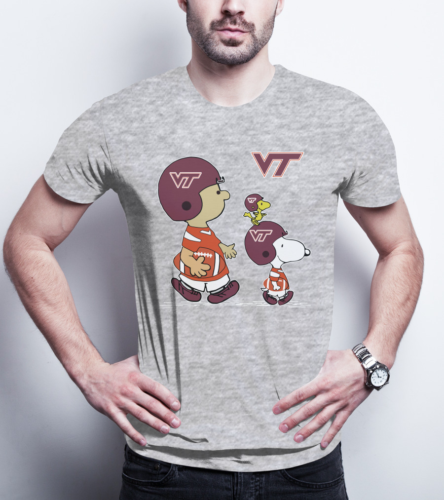Virginia Tech Hokies VT Football Snoopy And Woodstock Peanuts Characters T-Shirt