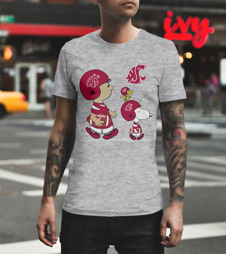 Washington State Cougars Snoopy Football Peanuts T-Shirt
