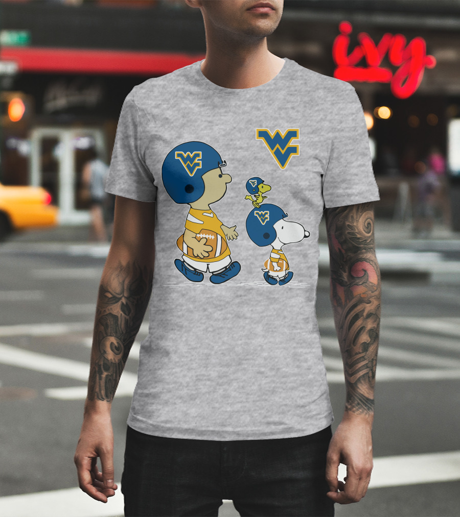 Snoopy WVU Football WV Logo Peanuts Charlie Brown Woodstock T-Shirt