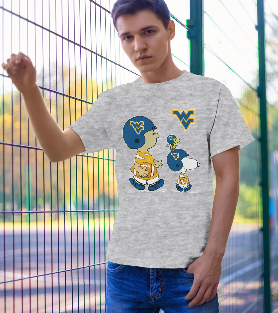 Snoopy WVU Football WV Logo Peanuts Charlie Brown Woodstock T-Shirt