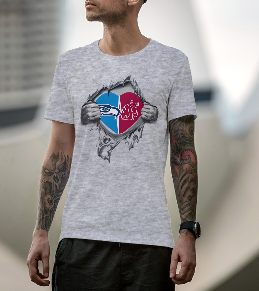 Seahawks Washington State Cougars Heart Torn T-Shirt