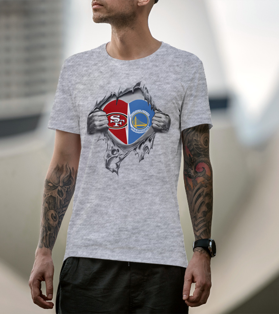 SF 49ers Golden State Warriors Heart Rip T-Shirt
