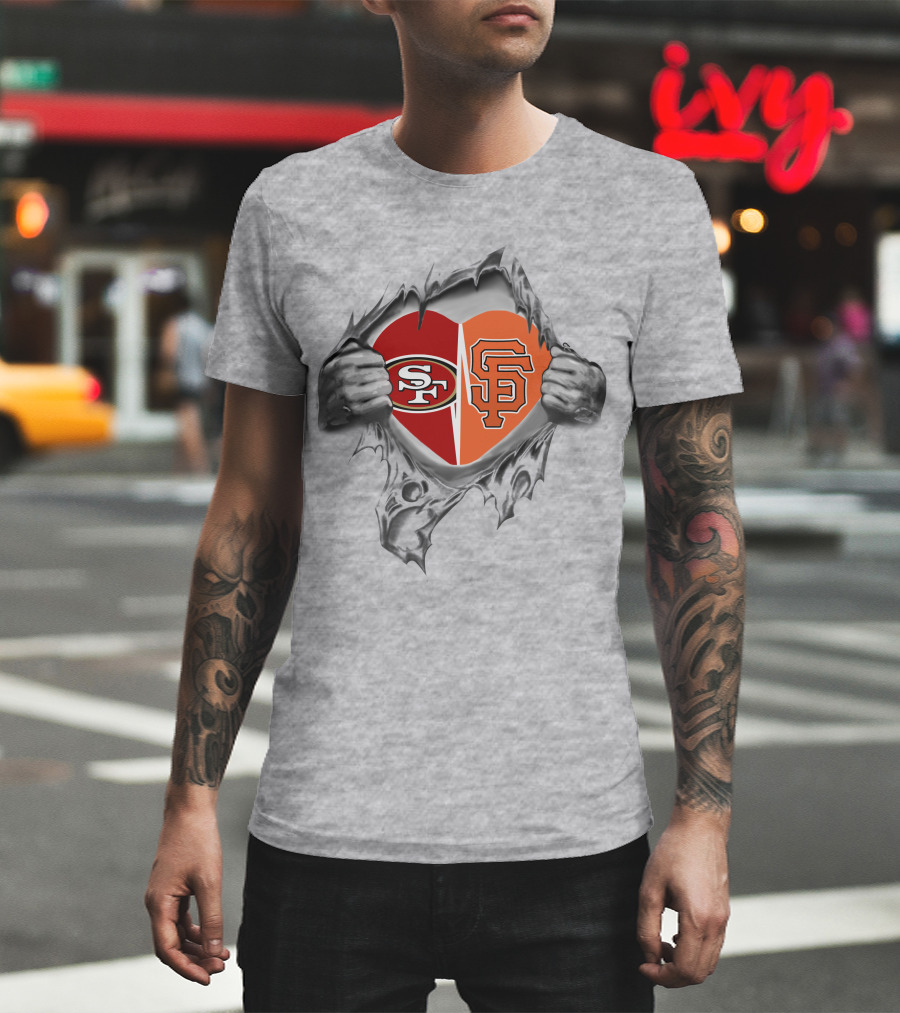 Sf 49Ers Giants Heart Logo Tear T-Shirt