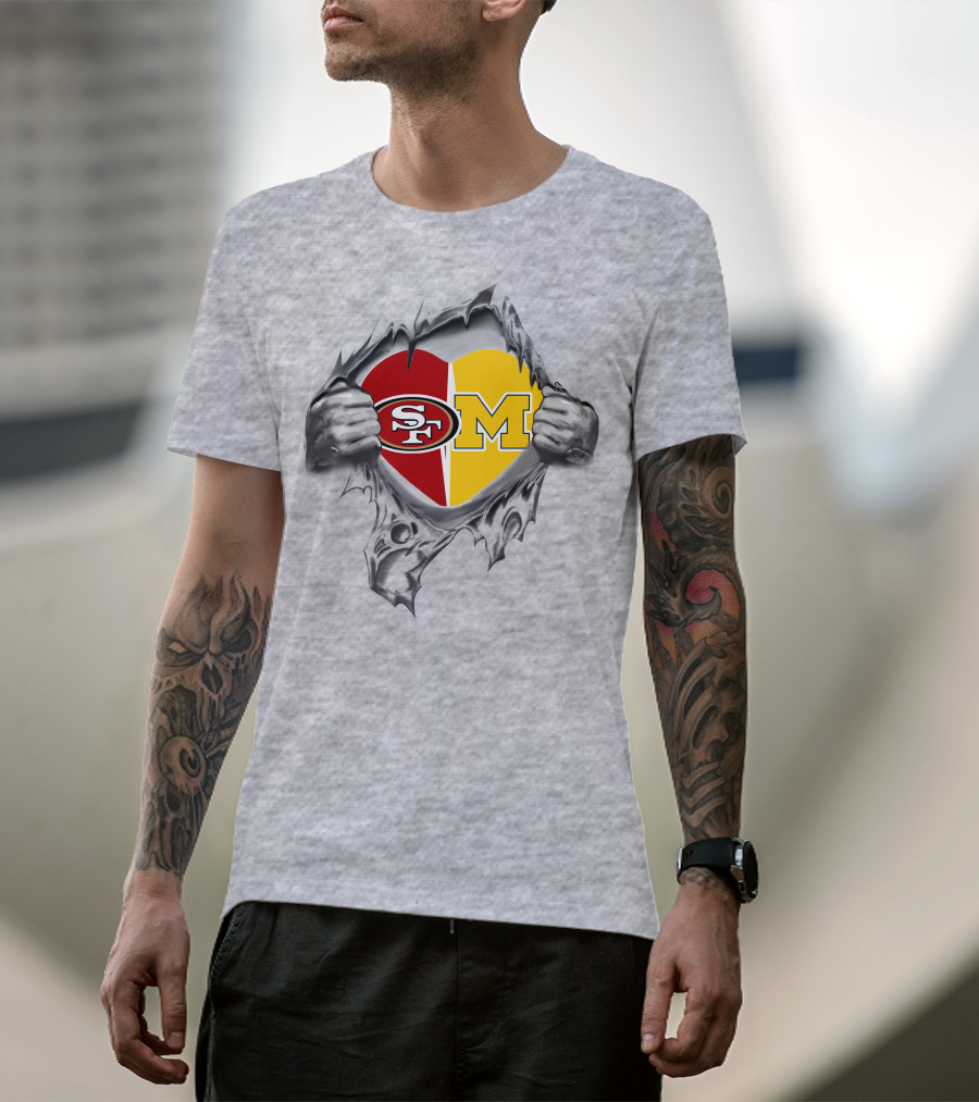 49ers Michigan Wolverines Heart Logo SF M T-Shirt