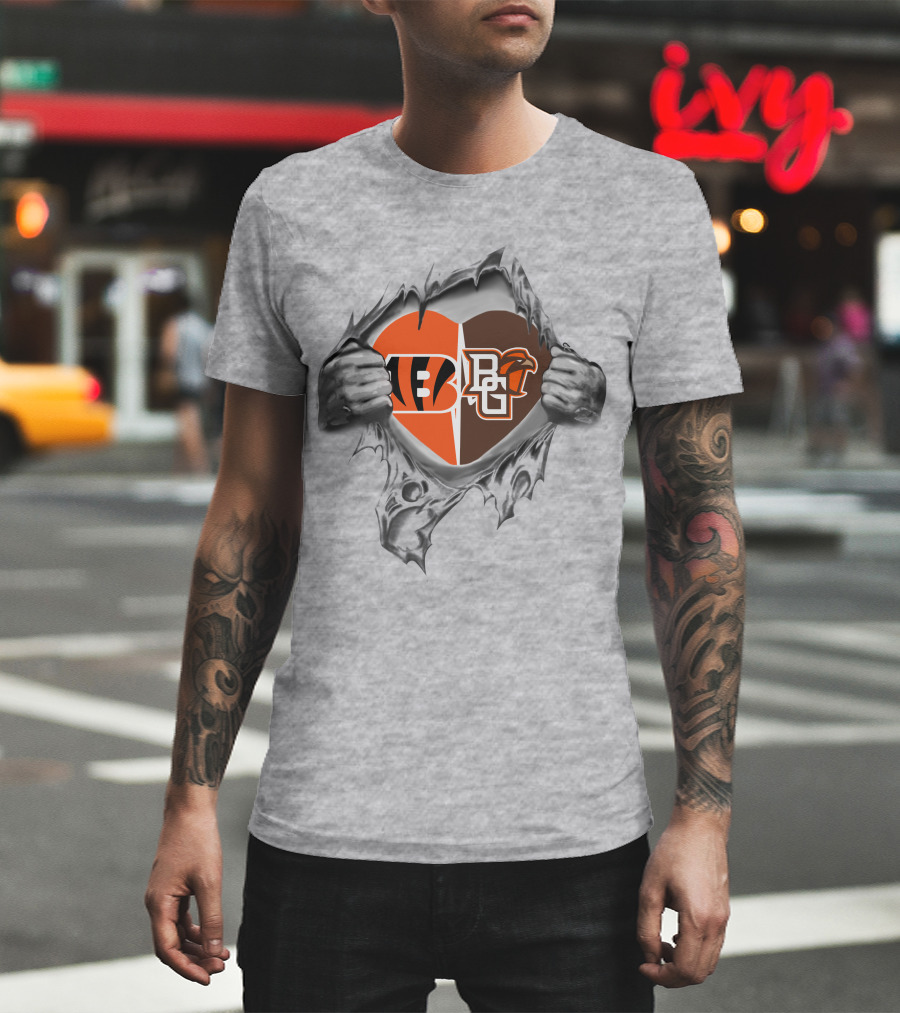Bengals Bowling Green Falcons Heart Split T-Shirt