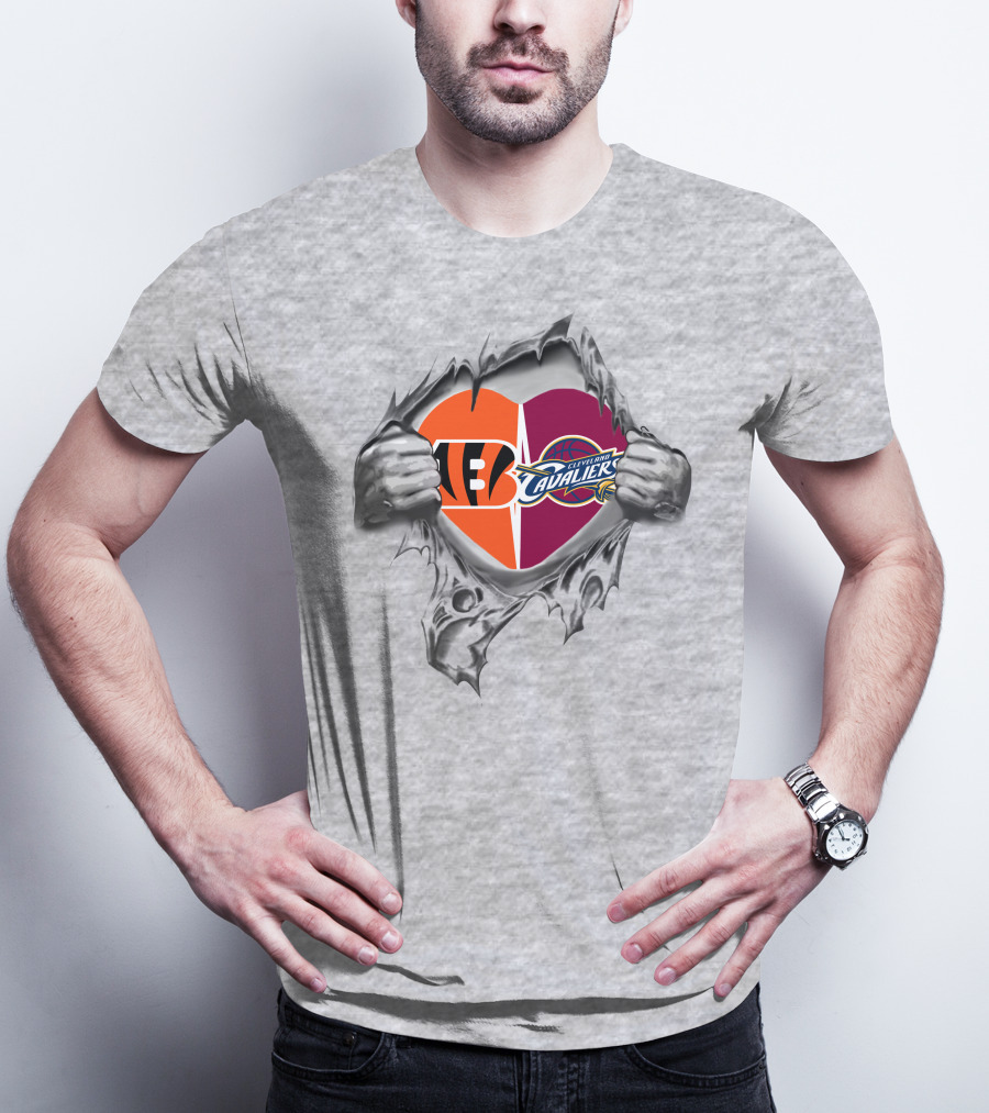Bengals Cavaliers Heart Hand Graphics T-Shirt